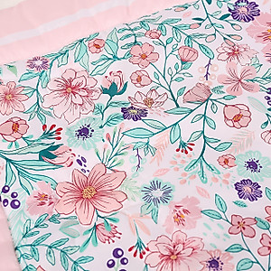 HUPO 4 PC Crib Bedding Set for Girls, Pink Nursery Crib Bedding Set GiraffeBlush Pink Flower, Crib Sets Including Crib Skirt, Crib Quilt, Crib Sheet and Diaper Stacker, Deer-pink