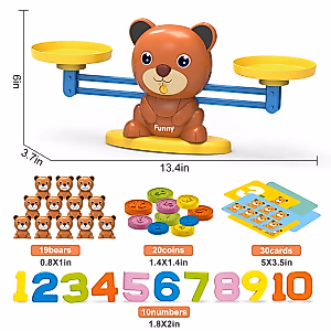REMOKING Bear Balance Game Toy, Funny Math Number Game, Educational Learning Counting Number Toy with Numbers, Little Bears, Game Cards, Coins, Great Gifts for Kids 3 Years and up