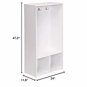 ClosetMaid KidSpace Wood Locker, 2 Cubby Cube Compartments Open Storage, 3 Hooks, for Coats, Backpacks, Jackets, White Finish, 47-Inch