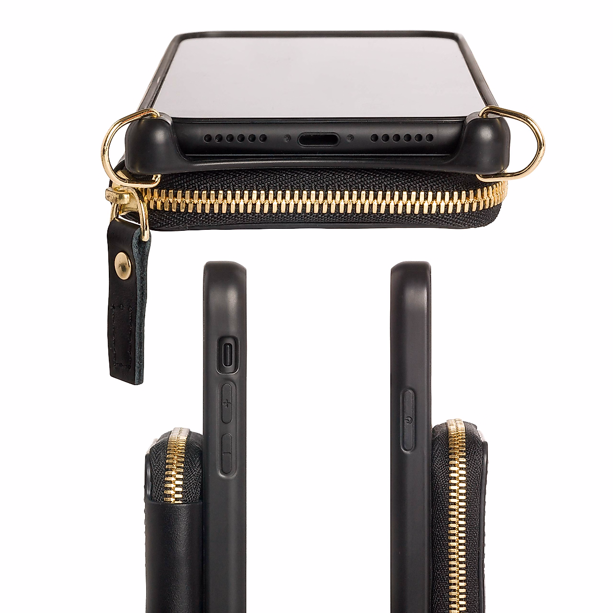 Wilken Crossbody Wallet and Purse Phone Case Compatible with iPhone 11 Pro Max | Includes a Wristlet and Shoulder Strap | Holds Cash and Credit Cards in Leather Zipper Pouch (11 Pro Max, Black)