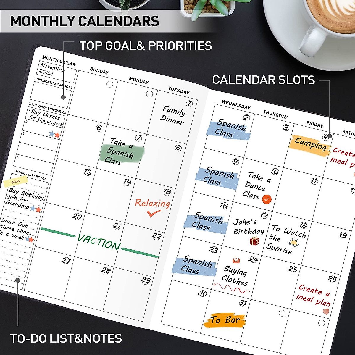 JUBTIC Appointment Book, A4, Black