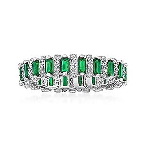 Ross-Simons 1.00 ct. t.w. Simulated Emerald and .44 ct. t.w. CZ Eternity Band in Sterling Silver. Size 8