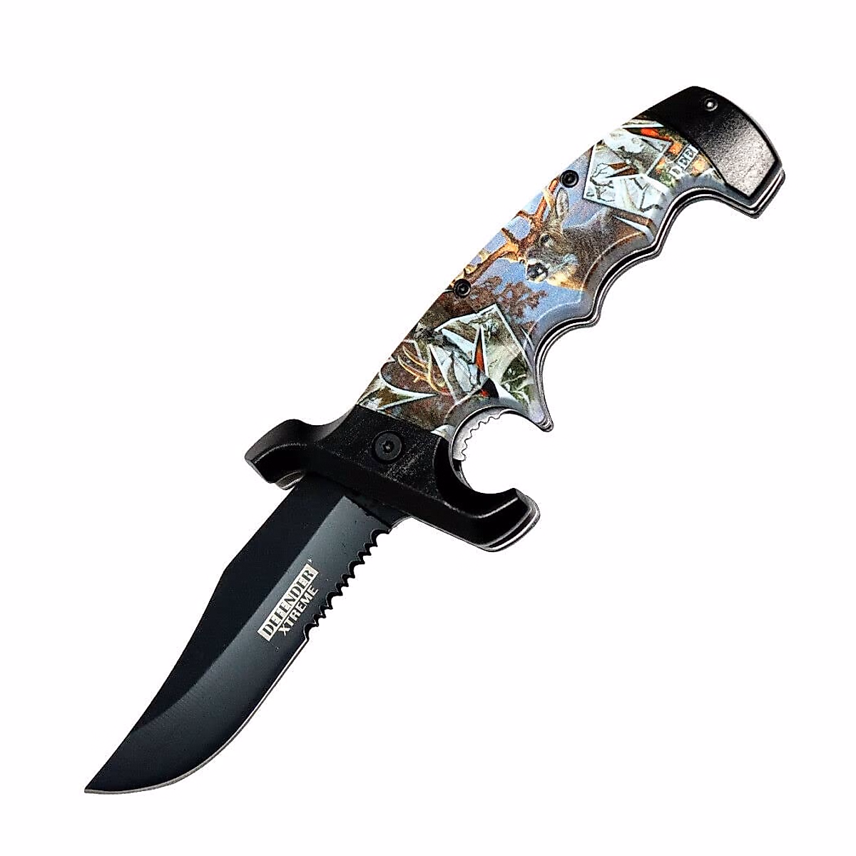 Defender-Xtreme 9" Stag Hunt Handle Open Folding Pocket Knife With Belt Clip Outdoor Survival Hunting Knife for Camping by Survival Steel