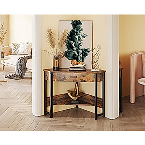 ODK Corner Desk, Triangle Computer Desk Corner Vanity with Large Drawer & Storage Shelves, Corner Writing Desk for Workstation