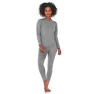 Thermajane Long Johns Thermal Underwear for Women Fleece Lined Base Layer Pajama Set Cold Weather (XX-Small, Grey)