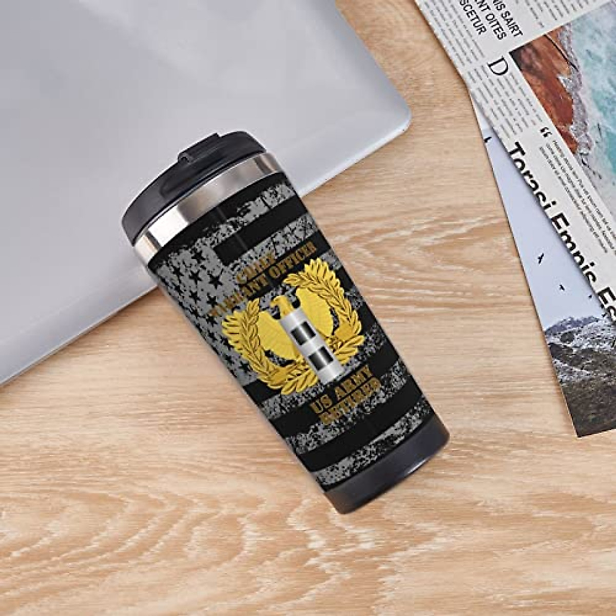 OSUKI Army Retired Chief Warrant Officer Emblem Cw2 Coffee Travel Mug Stainless Steel Straw Travel Tumbler Vacuum Insulated Keep Cold