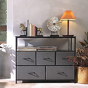 WLIVE 5-Drawer Dresser and 8-Drawer Dresser Set, Fabric Storage Tower for Bedroom, Hallway, Nursery, Closets, Tall Chest Organizer Unit with Textured Print Fabric Bins, Steel Frame, Wood Top, Easy Pul