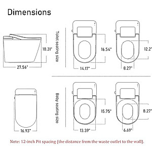 One Piece Elongated Smart Toilet Bidet with Auto Open & Close, Auto Flush, Foot Sensor Flush, LED Temperature Display, Heated Seat and Integrated Multi Function Remote Control