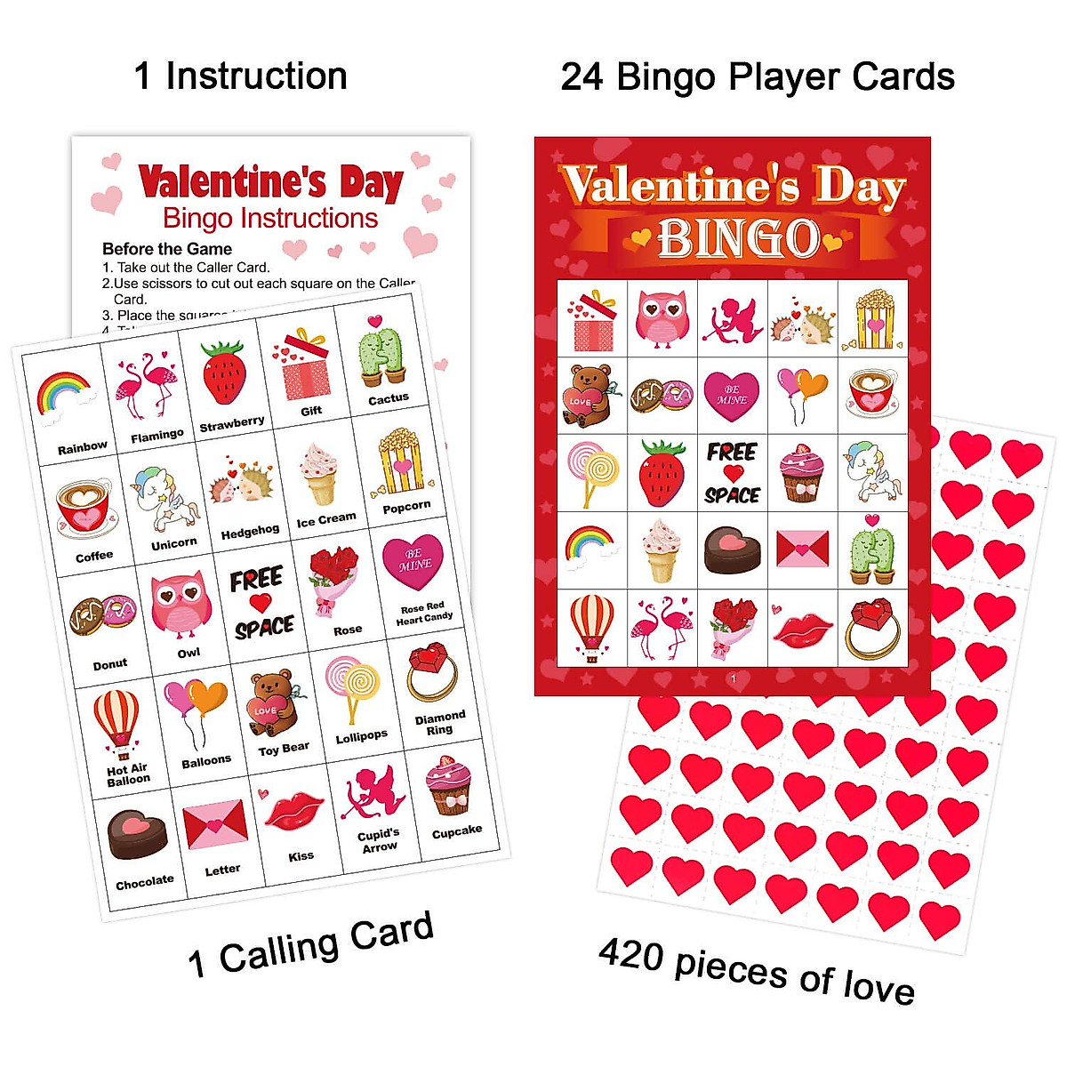GIANTRUMP Valentines Day Bingo Game Cards - 24 Players Valentine Bingo Games School Classroom Games Valentine Party Games for Family Activity