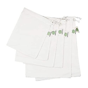 Mandala Crafts Reusable Organic Cotton Produce Bags for Refrigerator – Muslin Bags with Drawstring – Cotton Drawstring Bags for Shopping Storage Vegetable Bread Gift 6 PCs