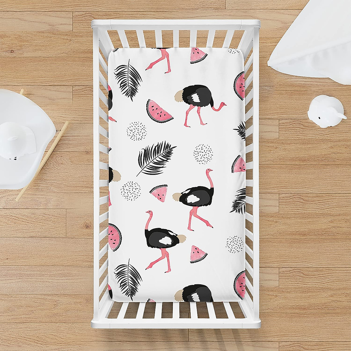 ARIGHTEX 2 Pack Flamingo Pattern Fitted Crib Sheets, Soft Jersey Knit, Breathable Baby Sheet, Pink White, Portable Mattress Topper for Girl, 28"x 52", Nursery Sheet Fits Standard Size