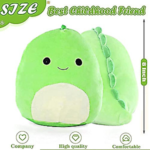 Louliou Plush Toys, Cute Dinosaur Stuffed Animal Plush Toy 3D Pillow Soft Lumbar Back Cushion Plush Stuffed Toy Gifts for Children(8 Inch)