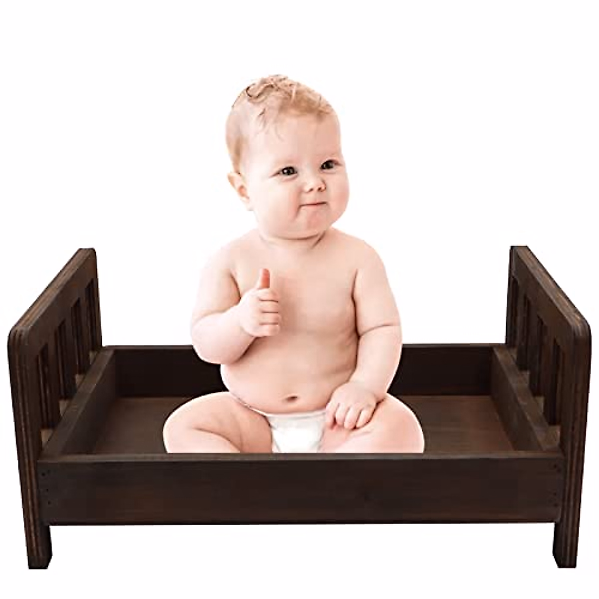 SPOOKI Newborn Photography Props Bed，0-2 Months Brown Wooden Posing Baby Photoshoot Props Bed, Boys Girls Doll Bed Studio Props with Box for Newborn Photoshoot (A)