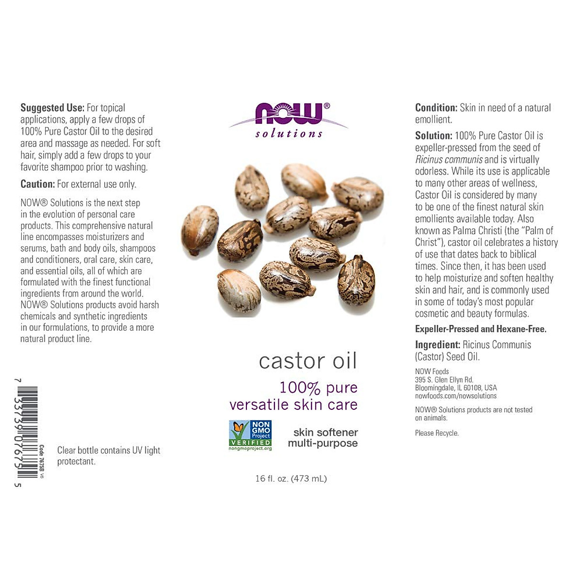 Now Solutions Castor Oil, 100% Pure, 16 Fl Oz (3 Count)