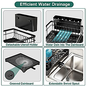 ANTOPY Dish Drying Rack Large Dish Rack, Rustproof Stainless Steel Dish Racks for Kitchen Counter, Extra Roll-Up Drying Rack for Kitchen Sink, Dish Drainer with Drainboard Utensil Holder Dryer Mat