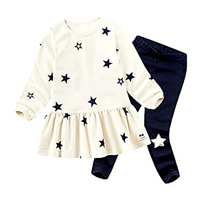 CuteMe Toddler Baby Girls Clothes Set Cute Star Print Long Sleeveand and Pants 2 Pieces Outfits (002,White,110)