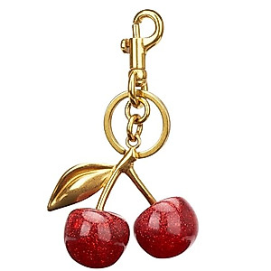 Lmuwecno Luxurious 18K Gold Plated Cherry Bag Charm, Cherry Keychain Accessory Purse Charm(Red)