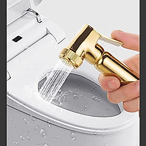 Shower System, Handheld Bidet Sprayer for Toilet Gold Baby Cloth Diaper Sprayer Portable Brass Hand Held Toilet Bidet Sprayer Head with Bidet Hose for Feminine Wash, Pet Washing, Easy to Install