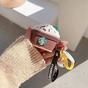 ZBDLXMD Compatible with AirPods 3rd Generation case,(2021 Release) Cute 3D Cartoon Kawaii Funny Fun Airpods 3 case, esigned with Drink Cup Keychain for Apple AirPods 3 Charging Case(Brown Coffee Cup)