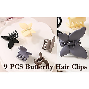 Seneeel 9 PCS Butterfly Hair Clips, 2.7" Medium Butterfly Clips for Thick Thin Hair, Non Slip Cute Matte Hair Claw Clip for Women, Natural Color