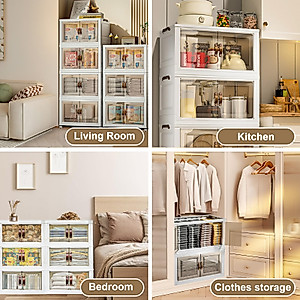 4 Tier Plastic Storage Bins with Lids 32QT, Stackable Storage Bins with Wheels,Foldable Storage Boxes,Collapsible Storage Bins, Closet Organizers and Storage Containers for Bedroom,Dorm