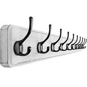 Dseap Coat Rack Wall: Patented, Heavy-Duty, 5-Double-Hooks Wooden Wall Mounted Coat Rack Coat Hanger Hook Rail for Winter Coats Hat Jacket Clothing, White & Black