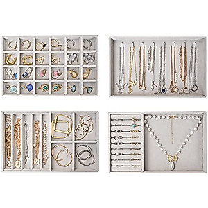 ProCase Set of 4 Stackable Jewelry Organizer Trays Bundle with 3 Tier Necklace Organizer Jewelry Tree