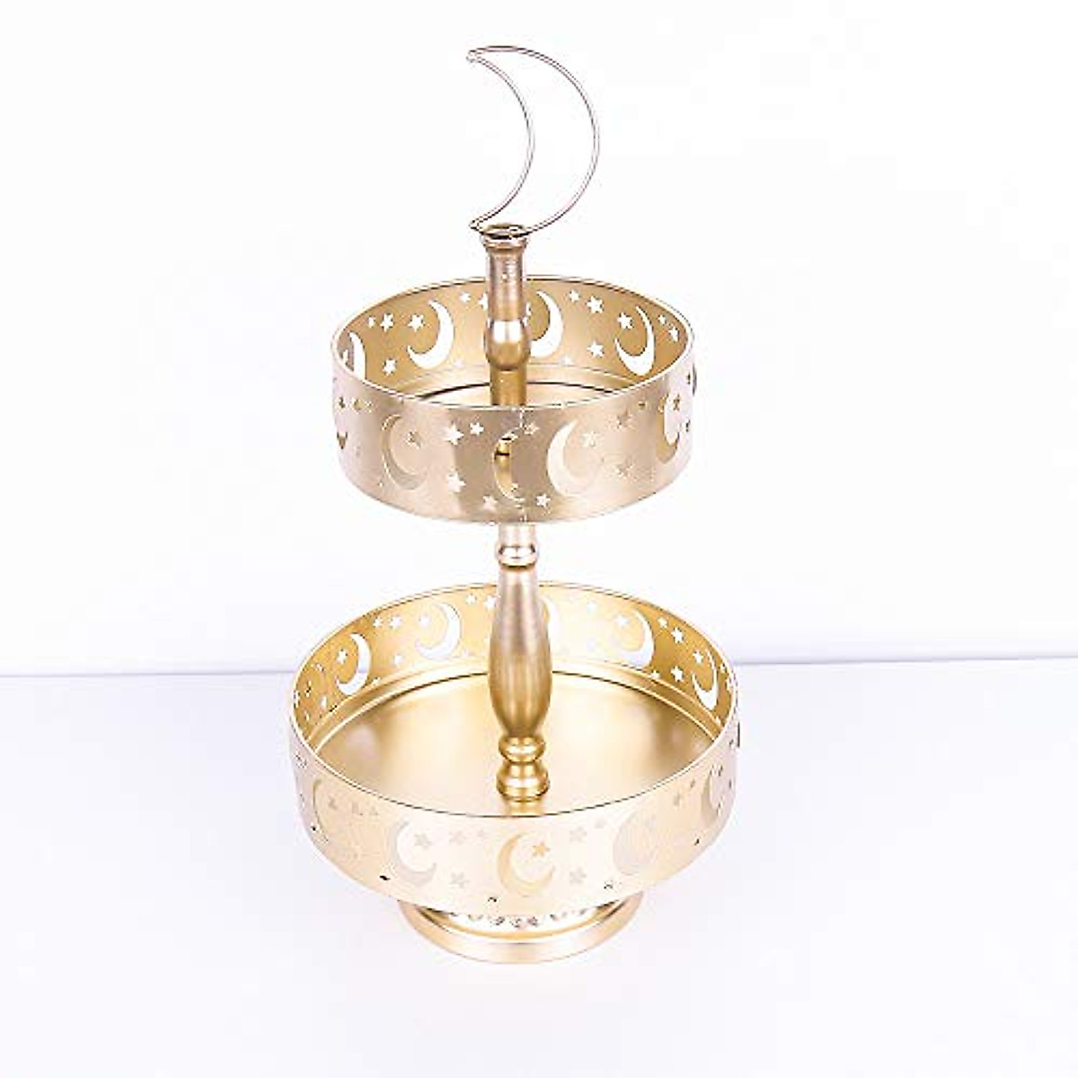 PTYQU Eid Mubarak Golden Metal Tray Decorations Cookies Storage Ramadan Ornament Party Festival Table Decor-Double-Layer Assembly