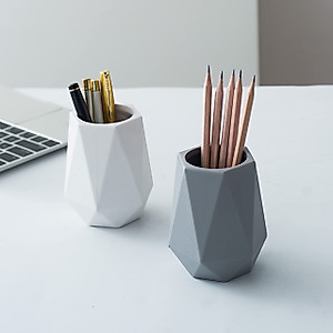 YOSCO Silicone Desk Pen Holder Stand Diamond Facet Pencil Cup Pot Desk Organizer Makeup Brush Holder (2 Pack-White)
