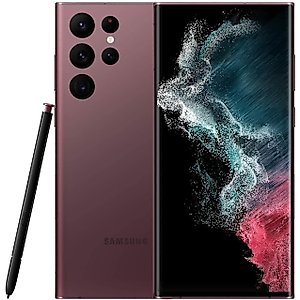 Samsung Galaxy S22 Ultra S9080 5G 512GB 12GB RAM Factory Unlocked (GSM Only | No CDMA - not Compatible with Verizon/Sprint) Global Version - Burgundy (Renewed)