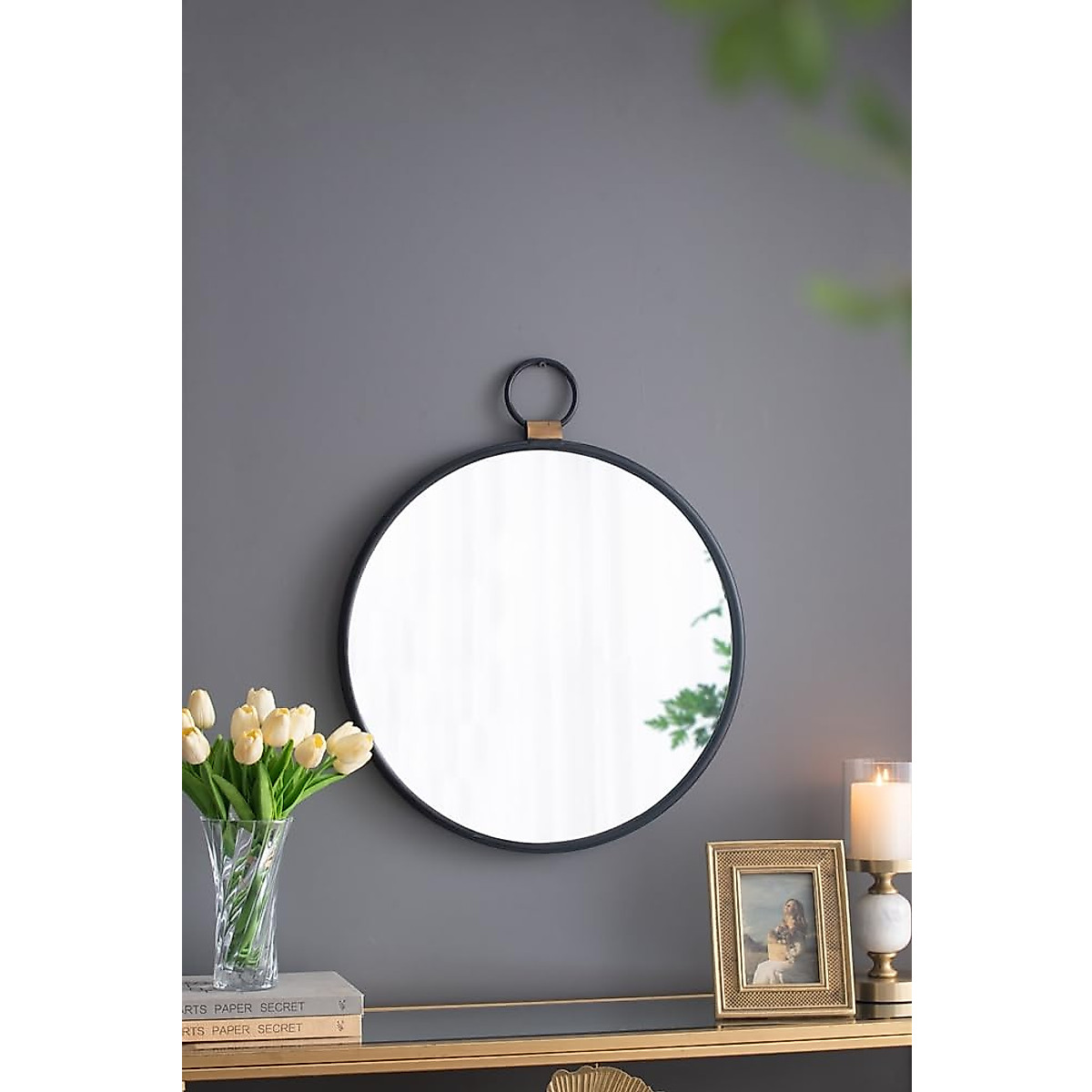 24" x 27" Wall Mirror with Black Frame, Contemporary Minimalist Accent Mirror for Living Room, Foyer, Entryway, Bedroom