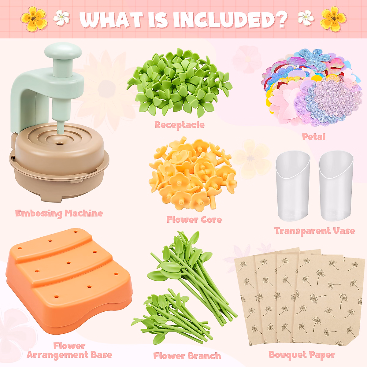 Fabric Flower Bouquets Toys, DIY Craft Kits Toys for Kids - Flower Market Toy, Build Your Flower Bouquet, Arts & Crafts for 4 5 6 7 8 Year Toddler Girl, Educational Activity Preschool B-Day Gifts