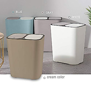 WElinks Trash Can Rectangle Plastic Push-Button Dual Compartment 12 Liter Recycling Waste Bin Garbage Can, Trash Storage Box Container Kitchen Bathroom Organizer (Grey)