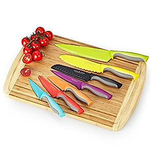 Cook N Home 14-Piece Coated Carbon Stainless Steel Knife Set with Sheaths, Multicolor