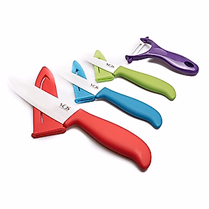 Vos Ceramic Knife Set, Ceramic Knives Set For Kitchen, Ceramic Kitchen Knives With Peeler, Ceramic Paring Knife 3", 4", 6", Inch Multi Color