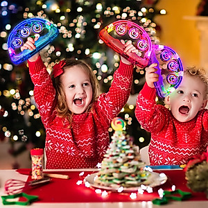 12 Pieces Light Up Tambourine LED Flashing Tambourine Musical Flashing Tambourine Handheld Percussion Instrument Glow Tambourines for Adults Wedding Party Toys(White)