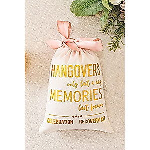 Bridal Shower Party Gift Bags, 5x7 Inch GOLD Foil"HANGOVERS",Bachelorette Hangover Kit Bags 10 Pcs Cotton Recovery Kit Bags Muslin Drawstring Bag for Bridal Shower Wedding Party Gift Decoration
