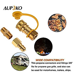 Aupoko 3/8 Inch Natural Gas Quick Connect Fittings, Brass Propane Gas Grill Quick Connector Adapter Fitting, LP Gas Propane Hose Quick Disconnect Kit, 3/8’’ Male Pipe Thread x 3/8’’ Female Pipe Threa