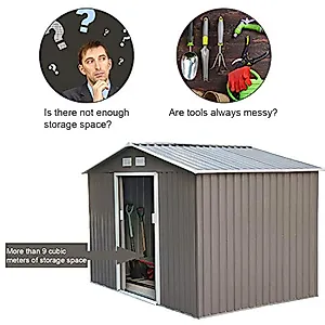 Outsunny 9' x 6' Metal Storage Shed Garden Tool House with Double Sliding Doors, 4 Air Vents for Backyard, Patio, Lawn Grey