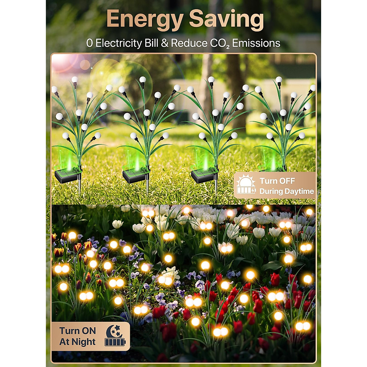 ONTROAD Solar Garden Lights, New Upgraded Leaf Design 20 LED Solar Firefly Lights, Solar Garden Lights Outdoor Waterproof, Firefly Lights Solar Outdoor Decorations for Patio Yard, Warm White (2 Pack)