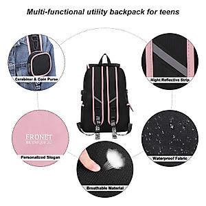 Backpack for Teen Girls, 4-in-1 School Backpack for Girls Women Female, Kids Bookbag/Lunch Box/Pencil Case/Coin Purse, Bag Set for Primary Junior Middle High School College, with USB, Headphone Ports