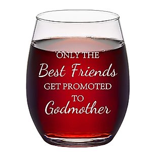Godmother Gifts, Only The Best Friends Get Promoted To Godmother Stemless Wine Glass for Godmother Women Best Friends Mom Mother's Day Birthday Christmas, Funny Wine Glass from Godchildren