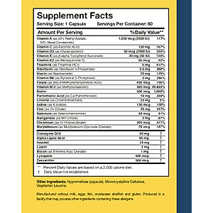 Researched Nutritionals Physician's Daily + D3 Supplement - Daily Multivitamin for Men and Women with Vitamin D3 2000iu, Vitamin B12, Vitamin B6 + Methylated Folate (60 Capsules)