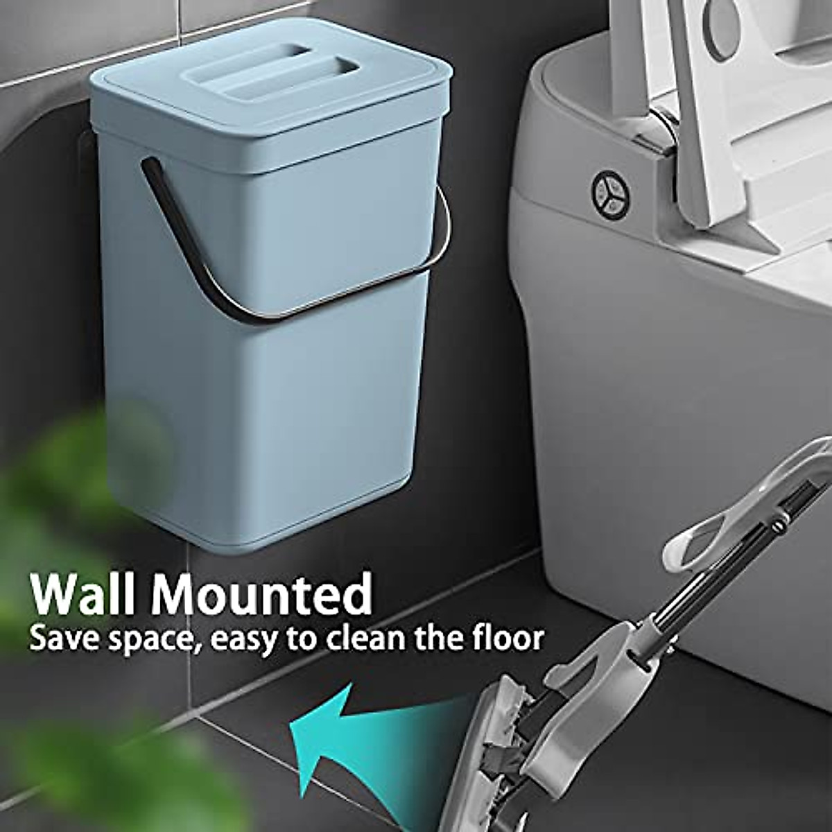 StoneSpace Under Sink Compost Bin Indoor Kitchen Sealed, 3.2 Gallon/12L Compost Bucket for Kitchen, Wall Mounted Small Trash Can with Lid，1 Pack Blue
