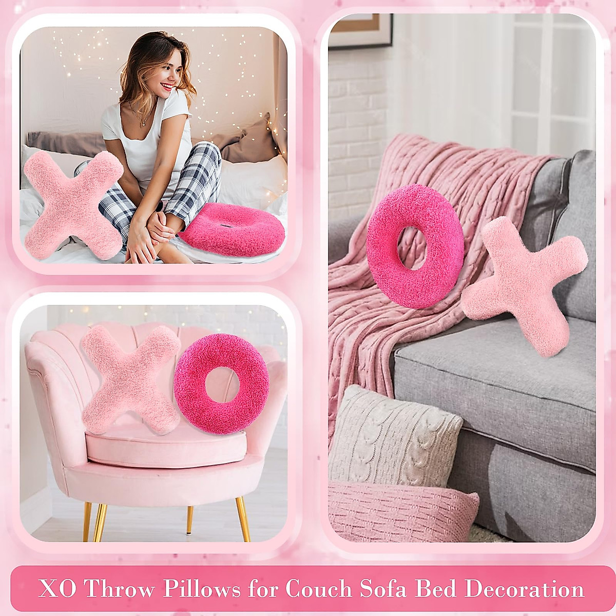 Muglunar 2 Pcs Coquette Throw Pillow Cute XO Pillow Plush Fuzzy Pink Cushion for Girly Friends Children Wedding Living/Dining Room Gift Pink Valentines Day Decor