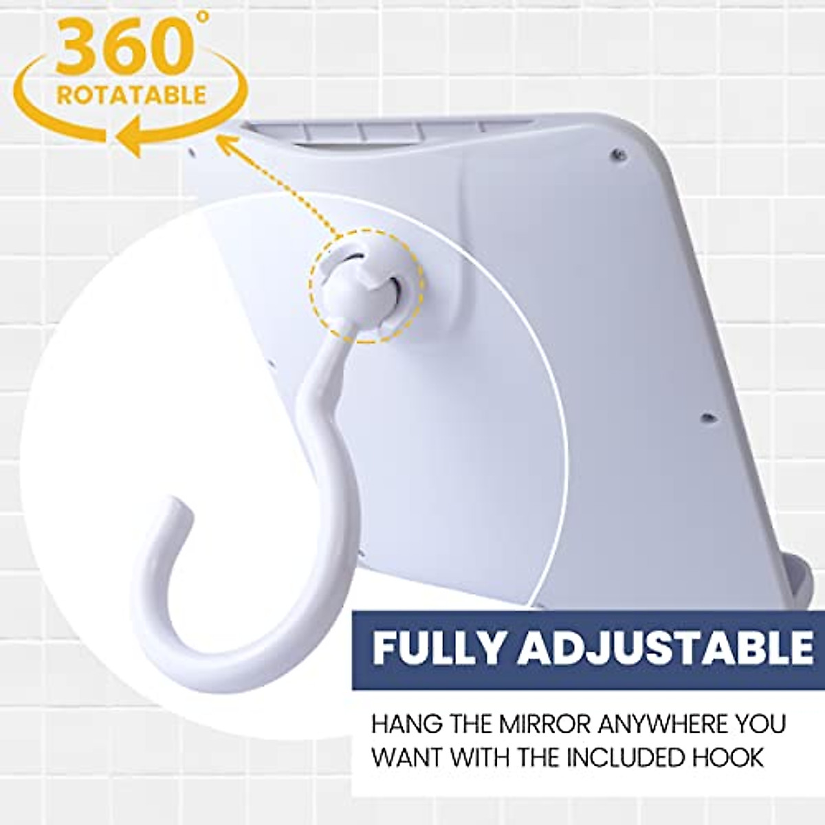 Portable Hanging Fogless Shower Mirror for Shaving with Hangable Hook, Razor Holder and Anti Fog Shatterproof Surface - Fill Basin Behind Mirror with Hot Water for Fog Free Shave - 8" x 7" (White)