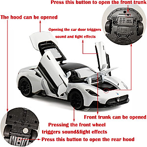 Toy Cars Model MC20 Alloy Collectible Pull Back Vehicles Diecast with Light&Sound (White)