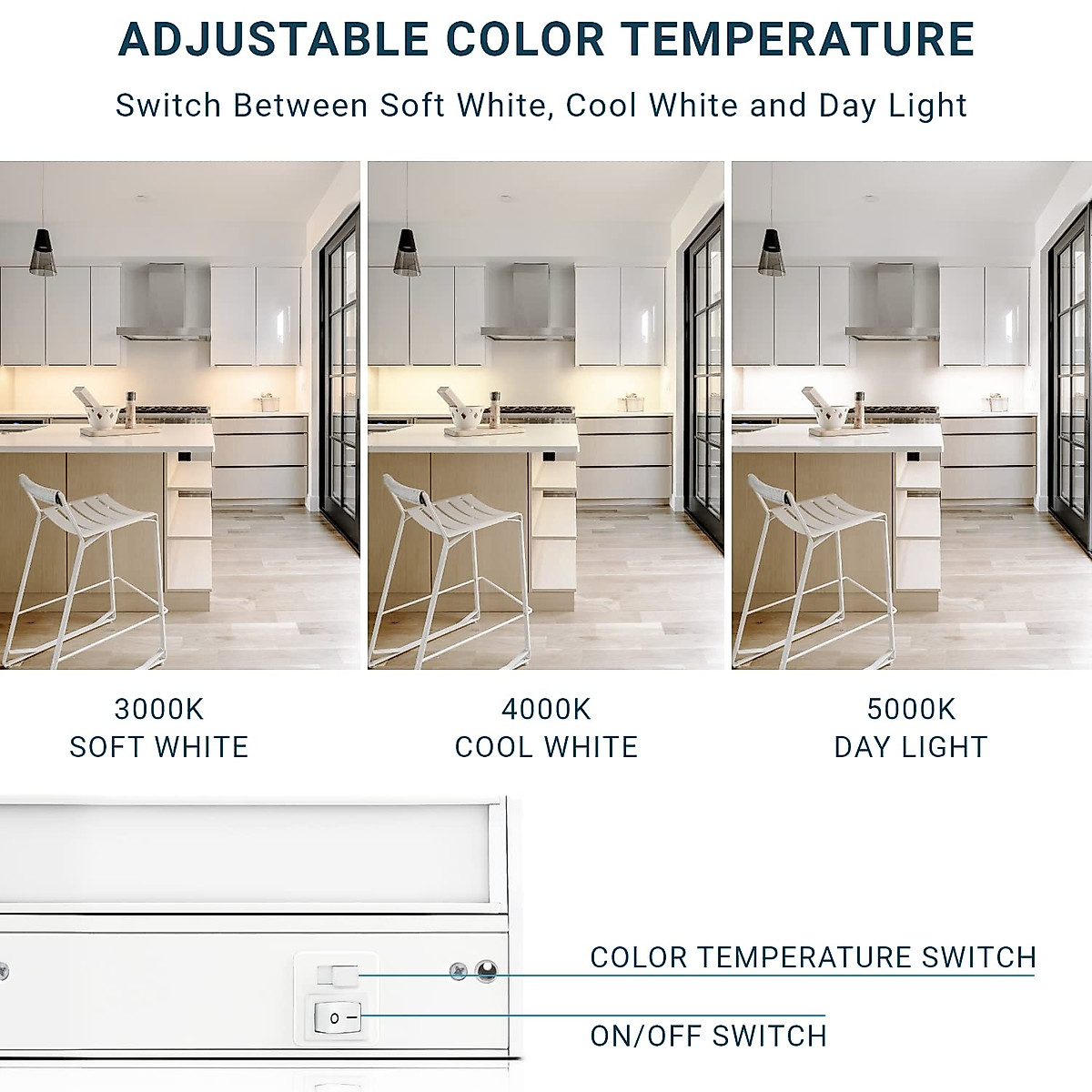 Parmida LED Technologies LED Swivel Under Cabinet Lighting, Hardwired or Plug-in Installation, 24", 14W, 3CCT Color Selectable - 3000/4000K/5000K, Rotatable Lens, Dimmable, Linkable, 120V, 840LM