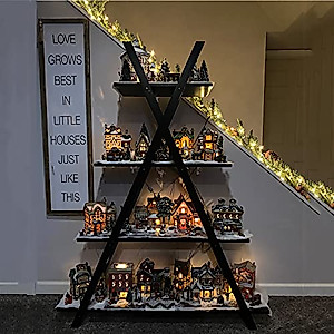 Nouva 4 Tier Ladder Bookshelf Storage Shelves, A Frame Wooden Ladder Open Display Shelves Floor Shlef Storage Furniture for Home Office Living Room Black