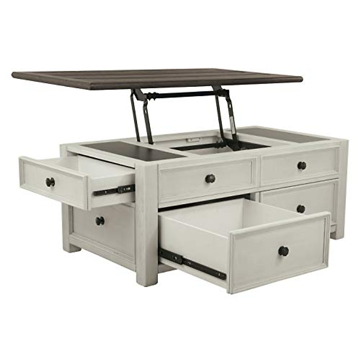 Signature Design by Ashley Bolanburg Farmhouse Lift Top Coffee Table with Drawers, Antique Cream & Brown